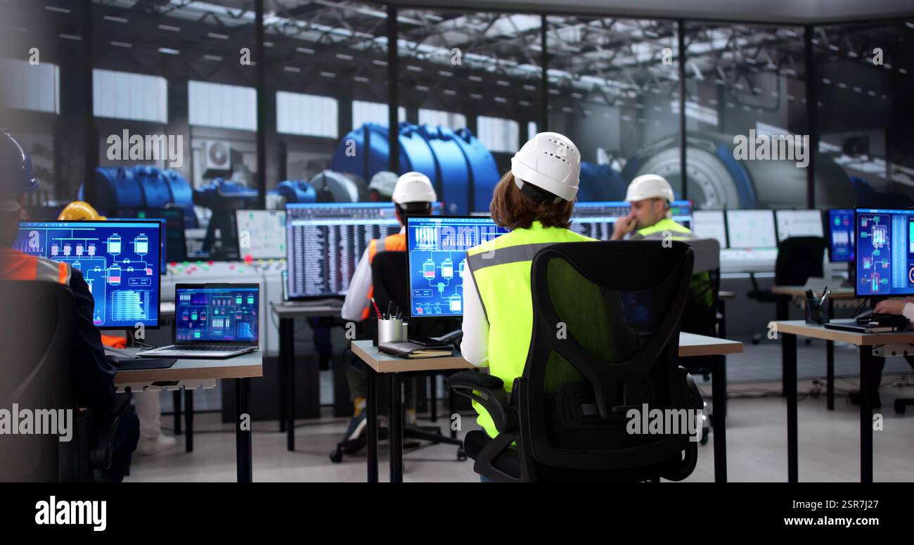 Engineer Operates Scada Software on Modern Desktop at Power Plant Stock ...