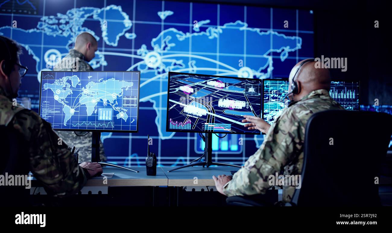 Cyber Technology Operator In Military Control Center Uses CCTV Cameras ...