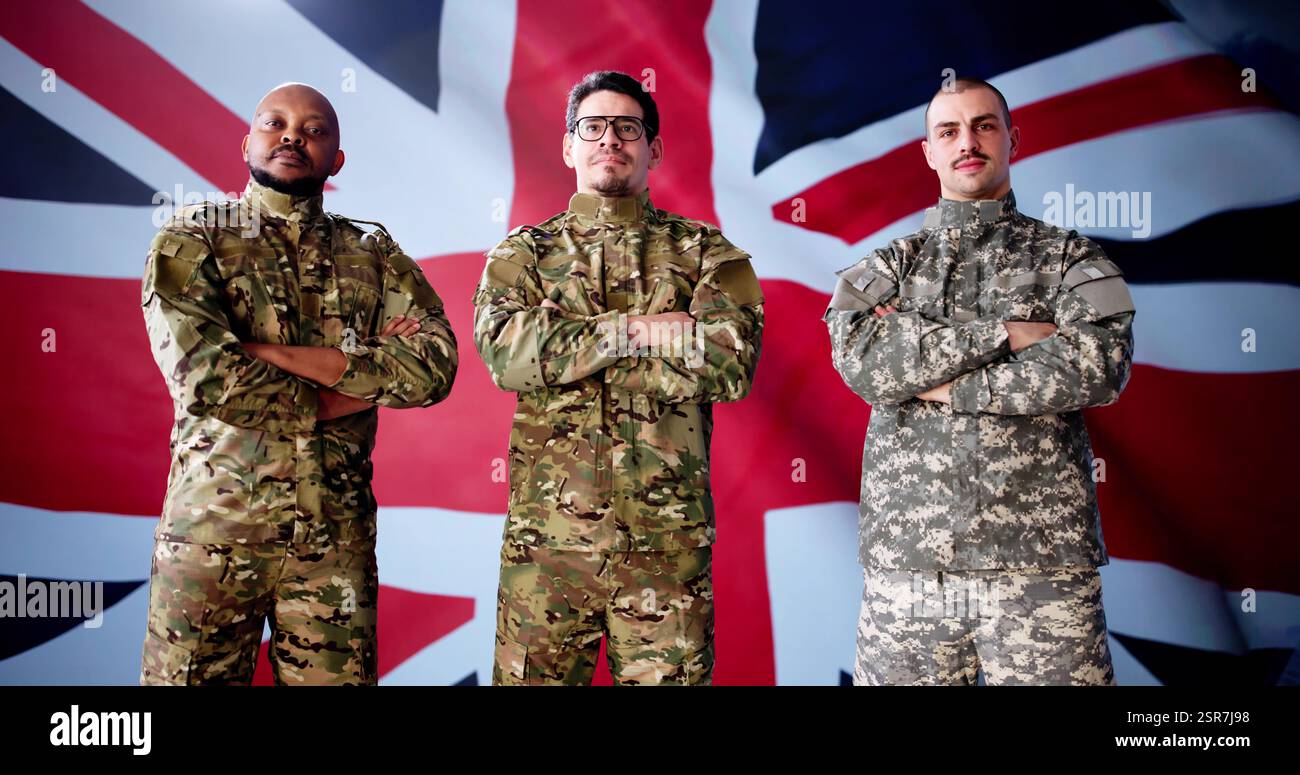 Soldier Against British Flag, Representing Unity And Honor. Multiracial ...