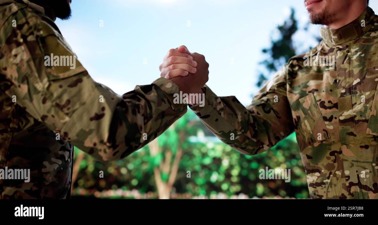 African American soldier negotiating peace agreement with diverse ...