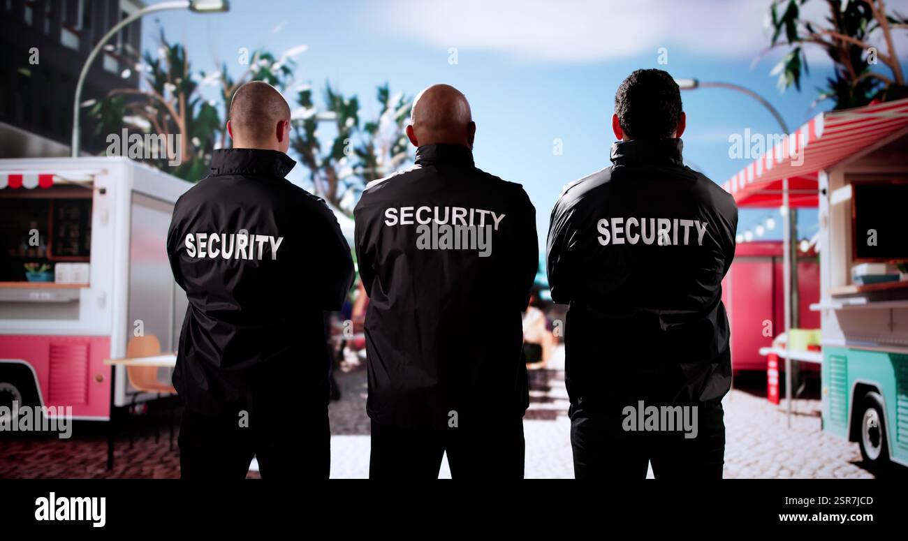 African American security guard and his diverse group at event Stock ...