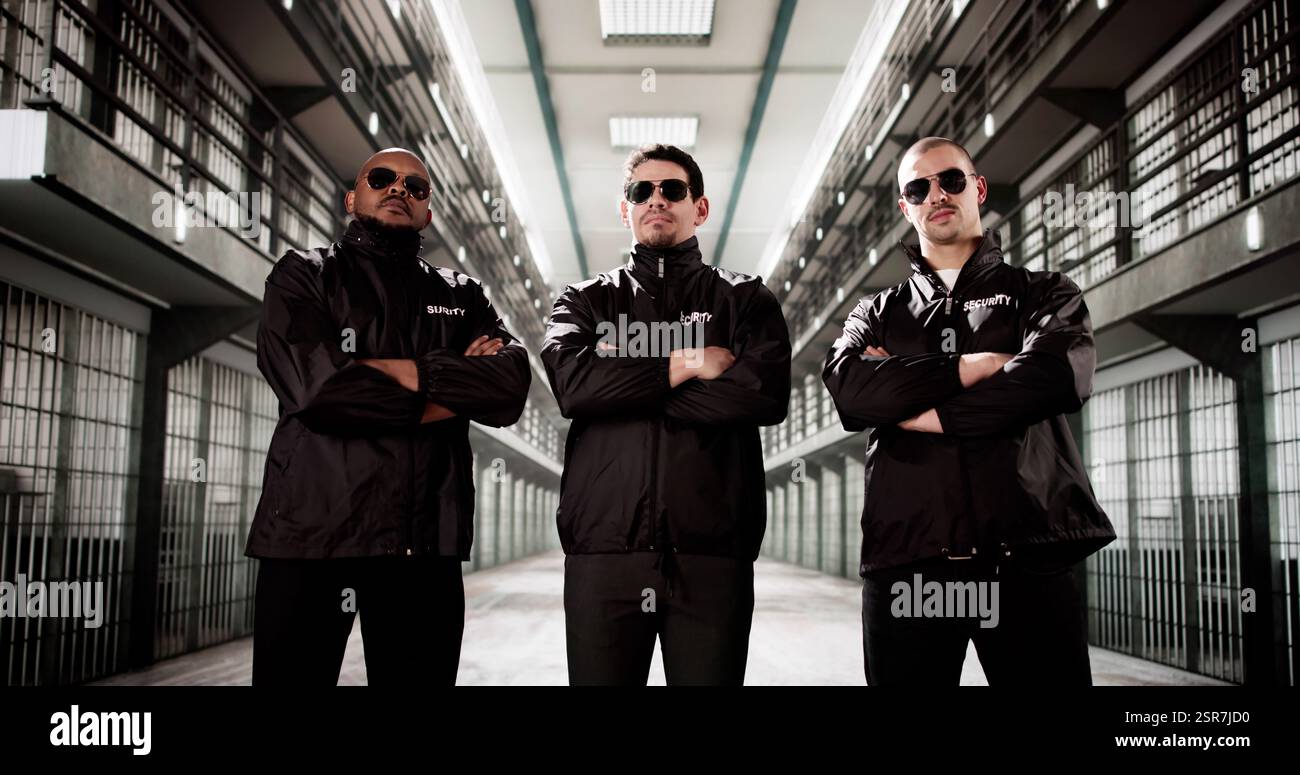 Dedicated prison guard stands tall in uniform, securing jail cell Stock ...