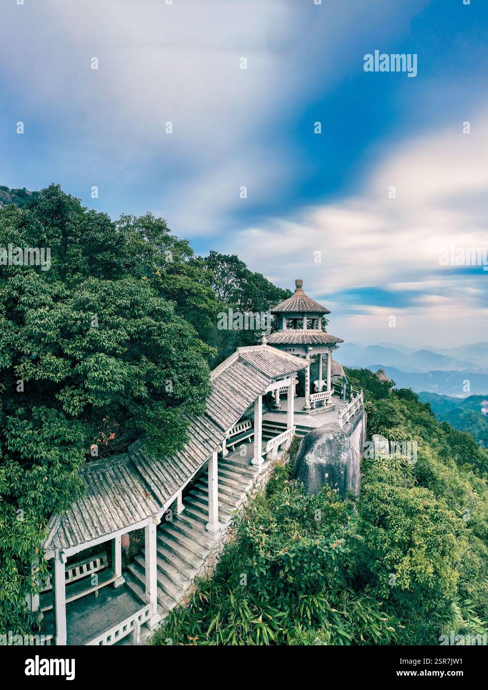 Aerial panoramic view of Taimu Mountain in Ningde, Fujian Province ...