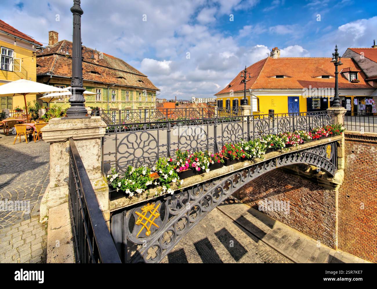 typical old bridge in Sibiu, an old Saxonian town in Transylvania ...
