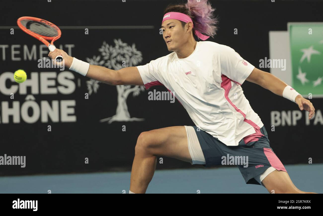 Zhizhen Zhang of China during day 5 of the 2025 Open 13 Provence, an ...