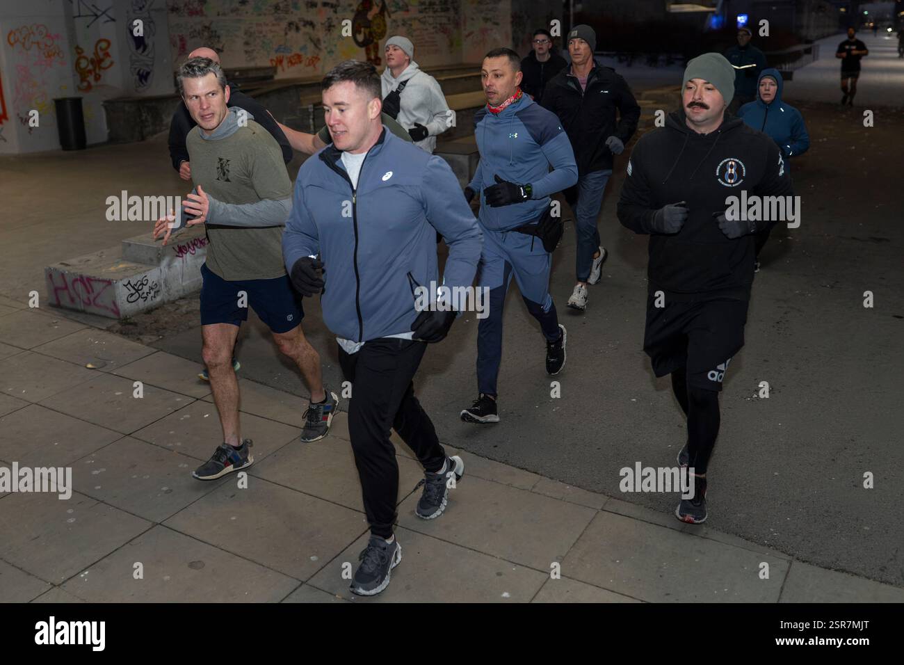 Secretary of Defense Pete Hegseth participates in a morning PT session ...