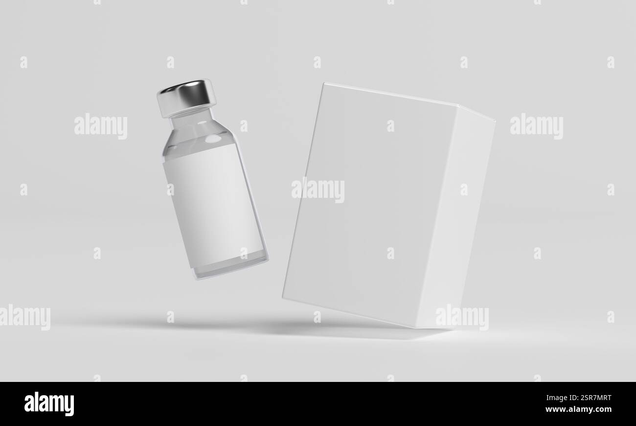 Floating glass vial and white box mockup Stock Photo - Alamy