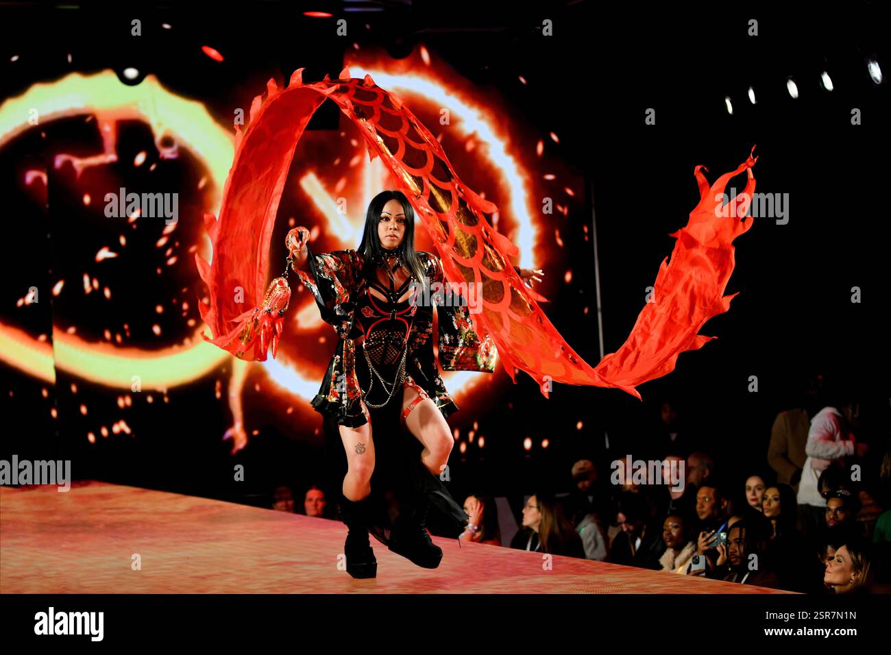 Model walking the runway at New York Fashion Week Fall 2025, held in ...