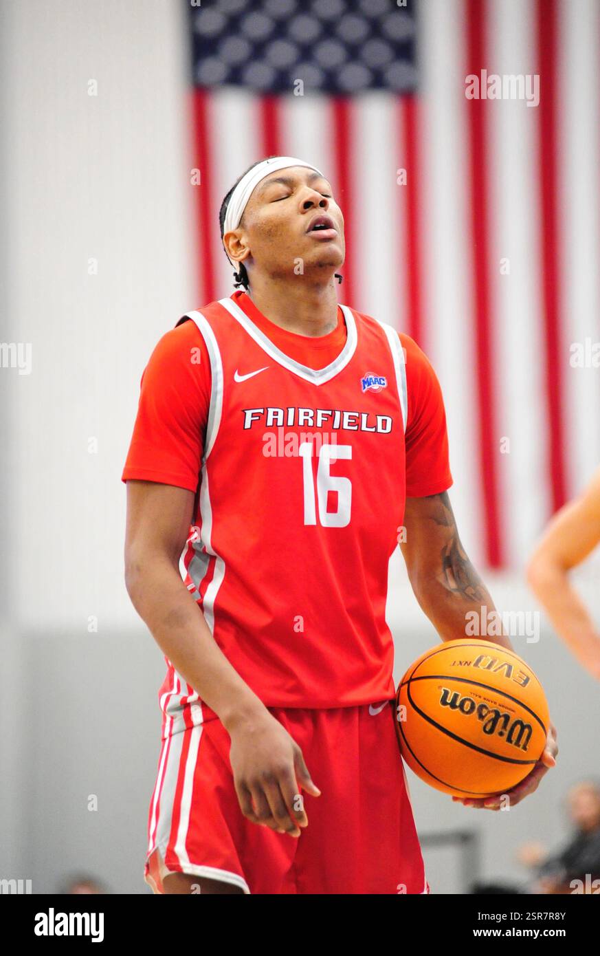 Jersey City, USA. 14th Feb, 2025. Fairfield's Prophet Johnson (16) at ...