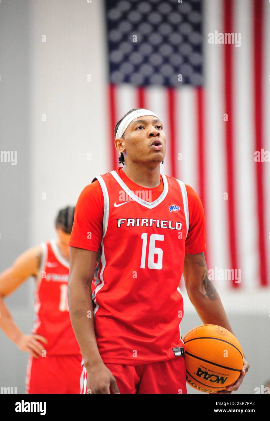 Jersey City, USA. 14th Feb, 2025. Fairfield's Prophet Johnson (16) at ...