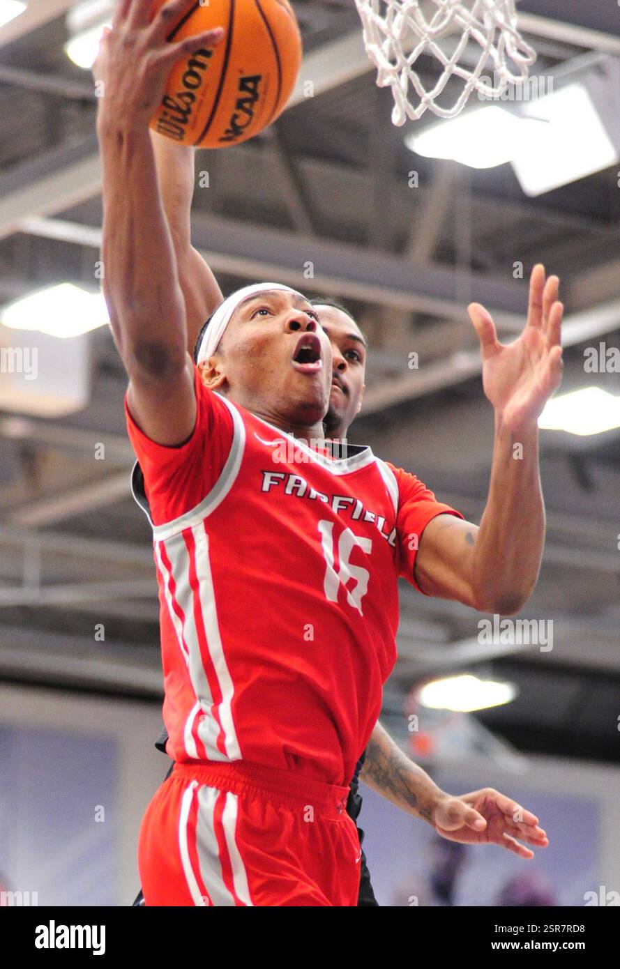 Jersey City, USA. 14th Feb, 2025. Fairfield's Prophet Johnson (16) at ...
