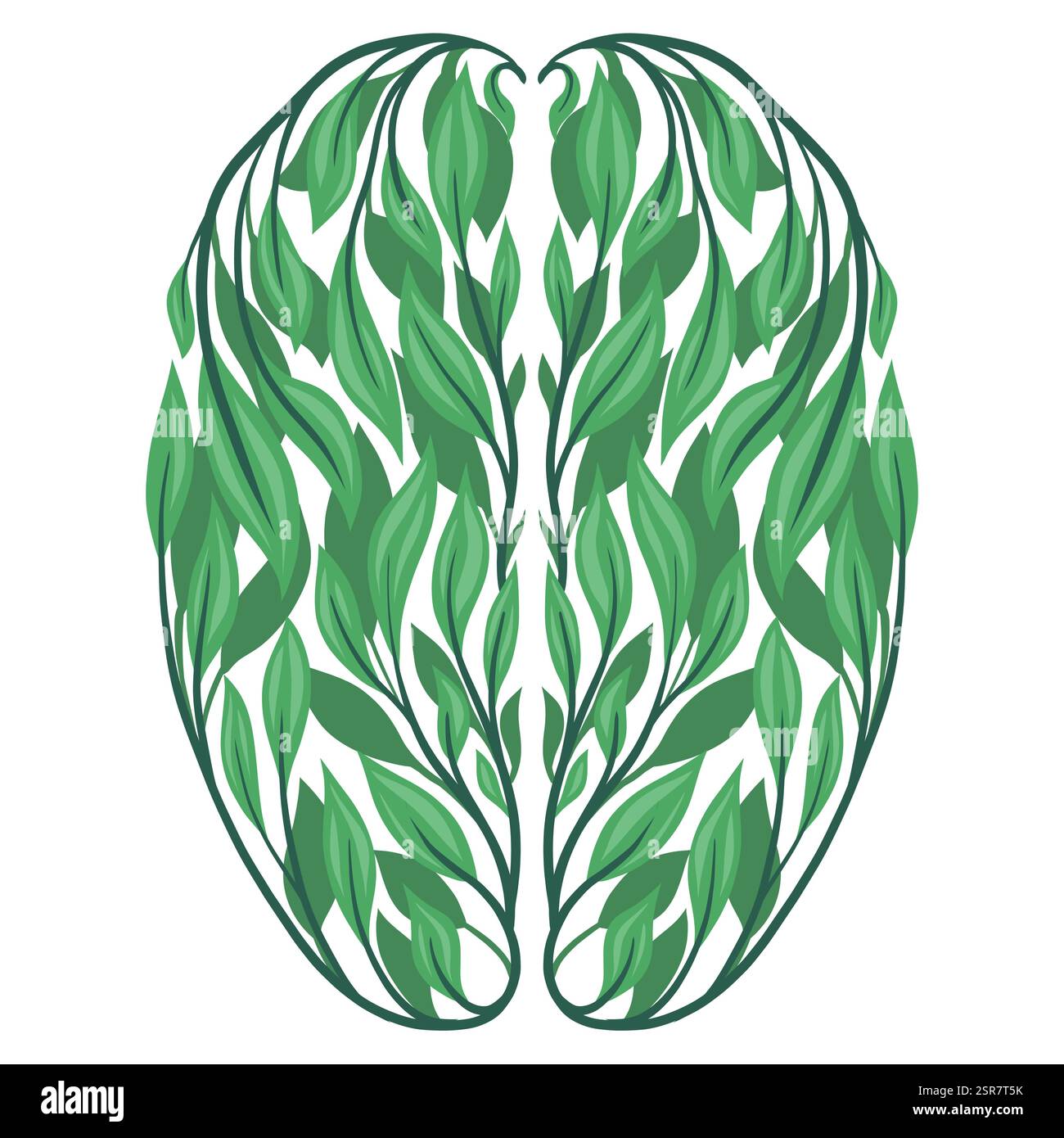 Eco brain. Vector illustration of healthy human brain from foliage top ...