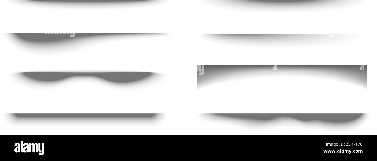 Gradient vector shadows set isolated on white background. Black gradient shade boxes. Realistic ...