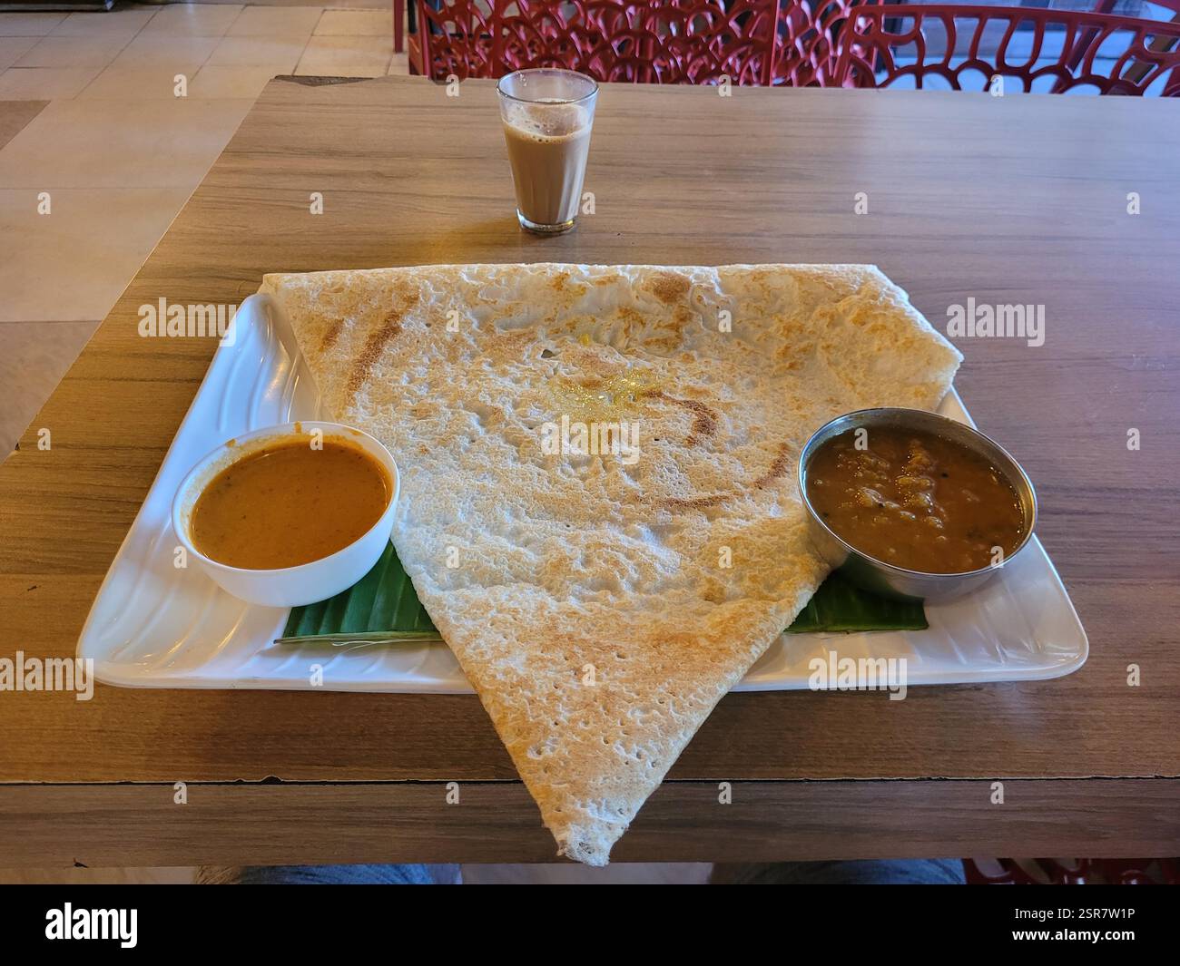 South indian dosa combined with coconut chutny and tomato chutney and ...