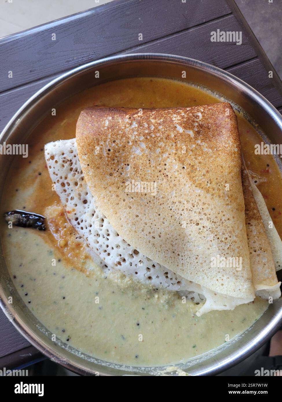 South indian dosa combined with coconut chutny and tomato chutney and ...