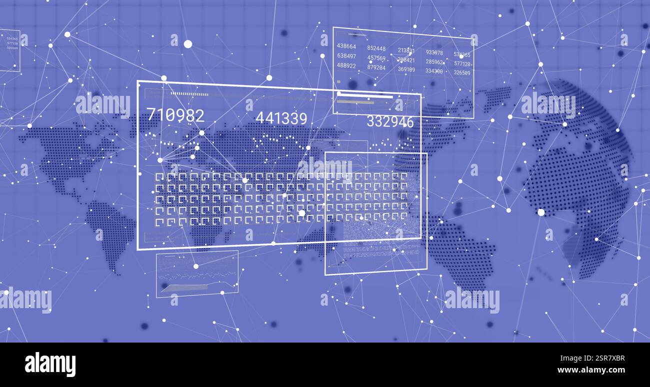 Image of statistics and digital data processing with world map over ...