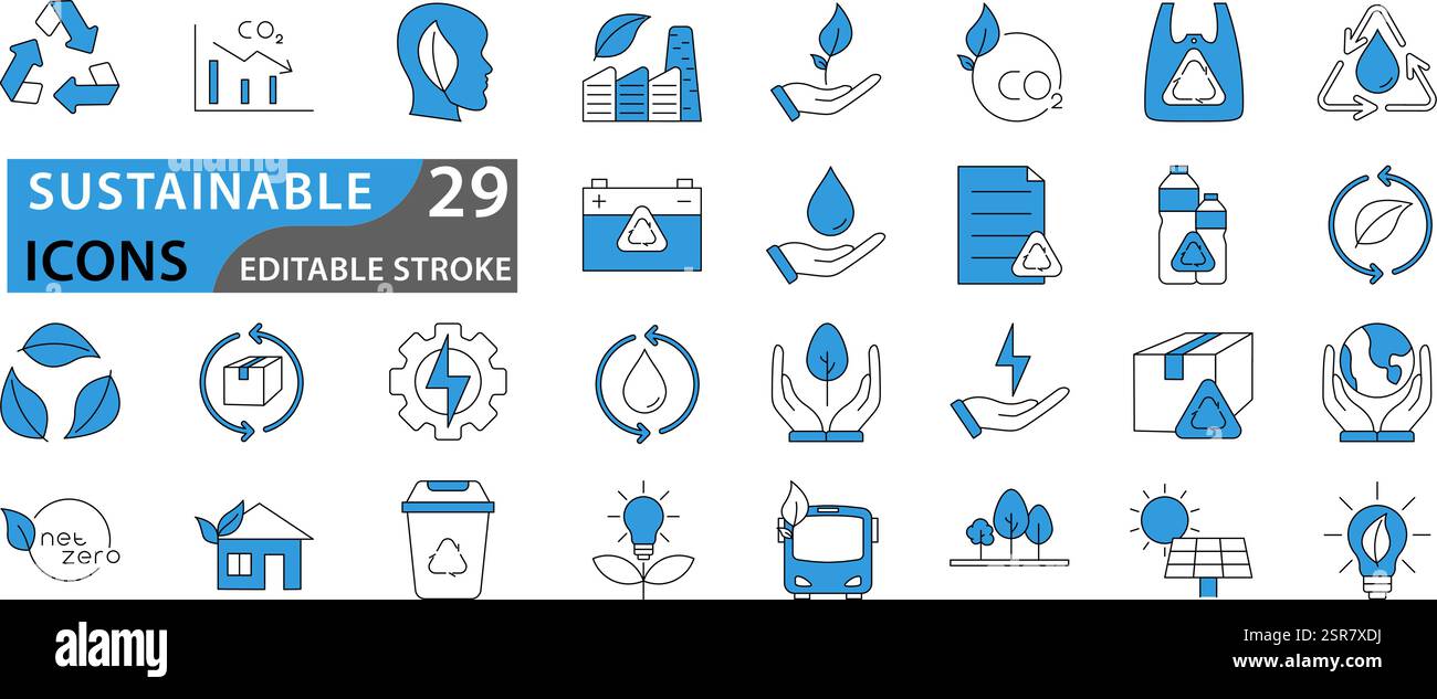 Sustainable icon set. Collection of renewable energy, ecology and green ...