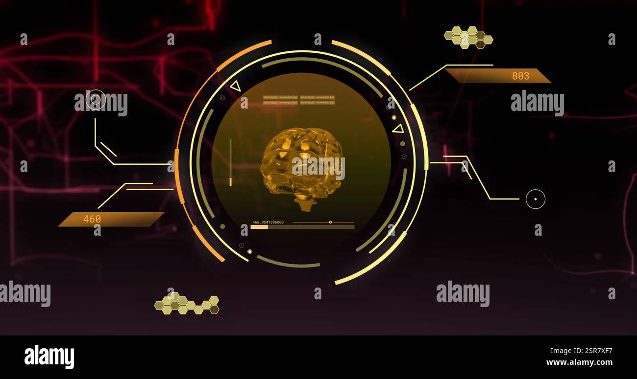 Image of scope scanning over diagrams and science data processing Stock Photo - Alamy