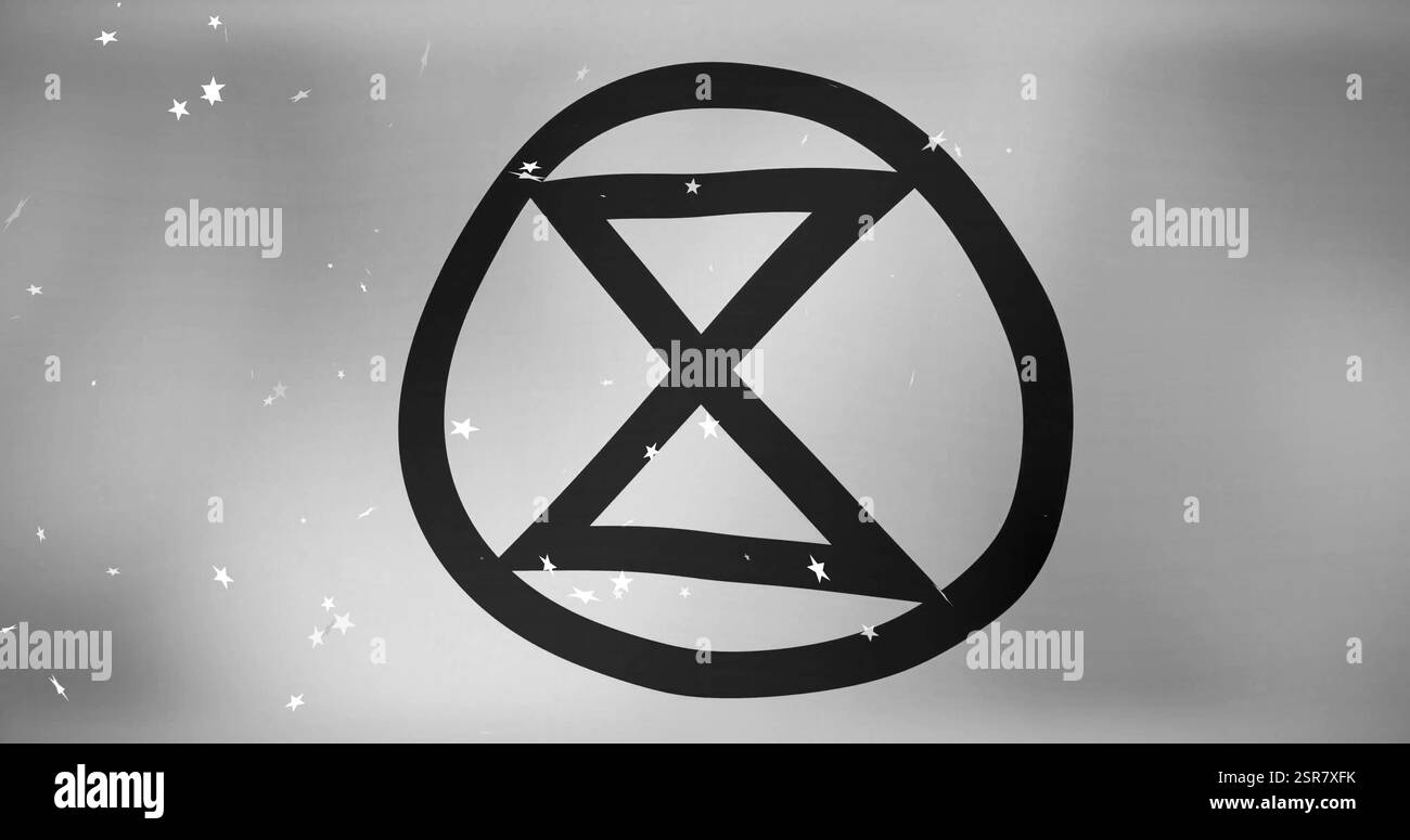 Image of white stars over extinction symbol on white background ...