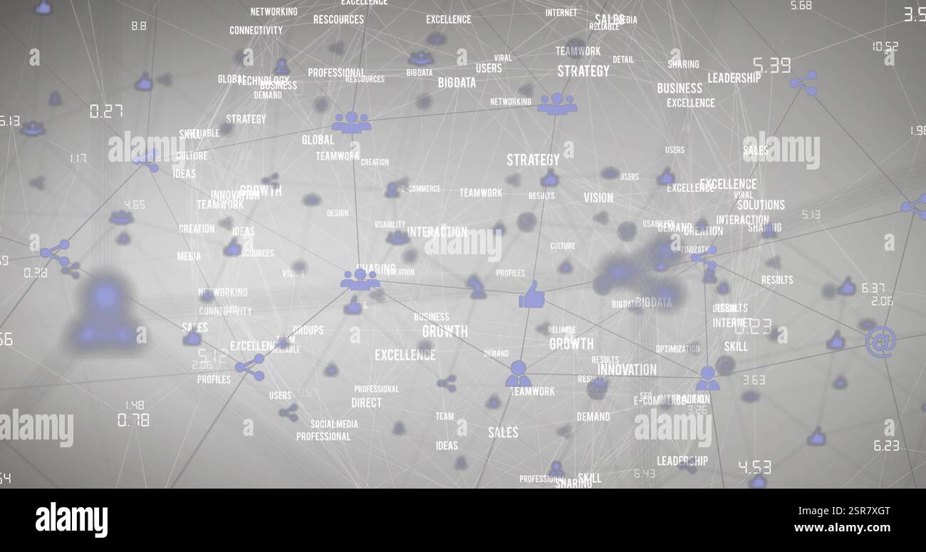 Image of network of connections with icons over data processing Stock ...