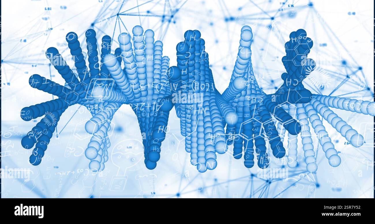 Image of chemical formula over spiral and network of connections on ...