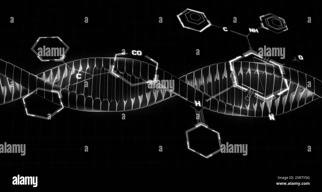 Image of chemical formula over dna strand Stock Photo - Alamy