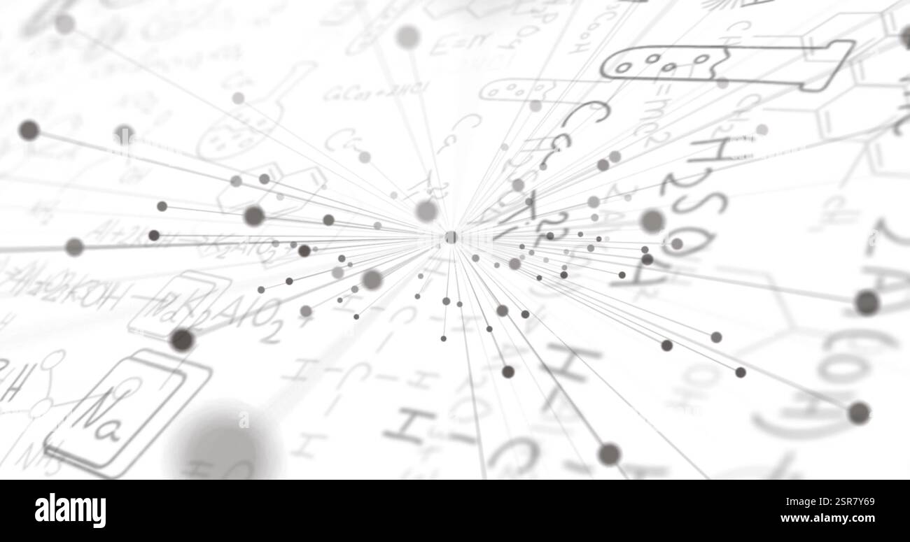 Image of network of connections over chemical formula on white ...
