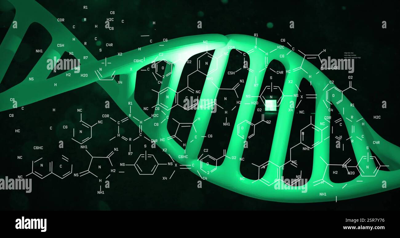 Image of chemical formula over dna strand Stock Photo - Alamy