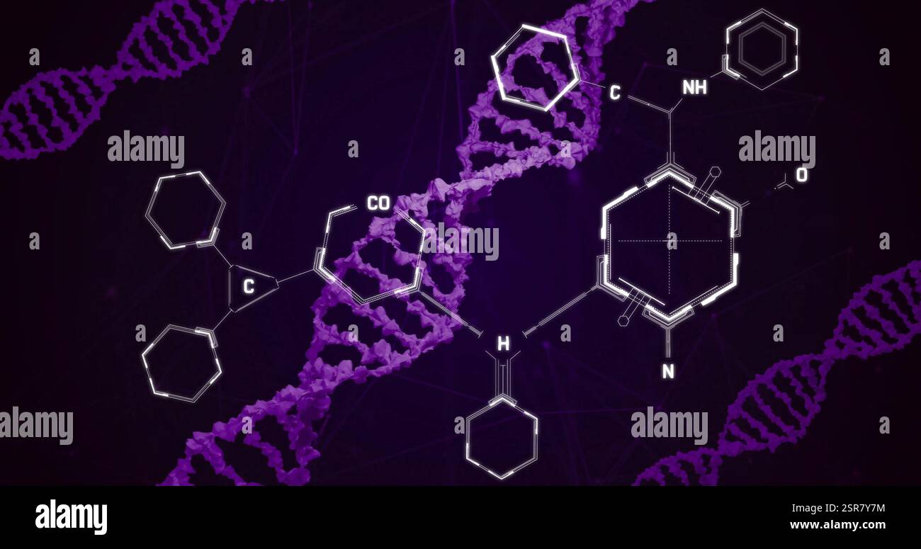 Image of chemical formula over dna strands Stock Photo - Alamy