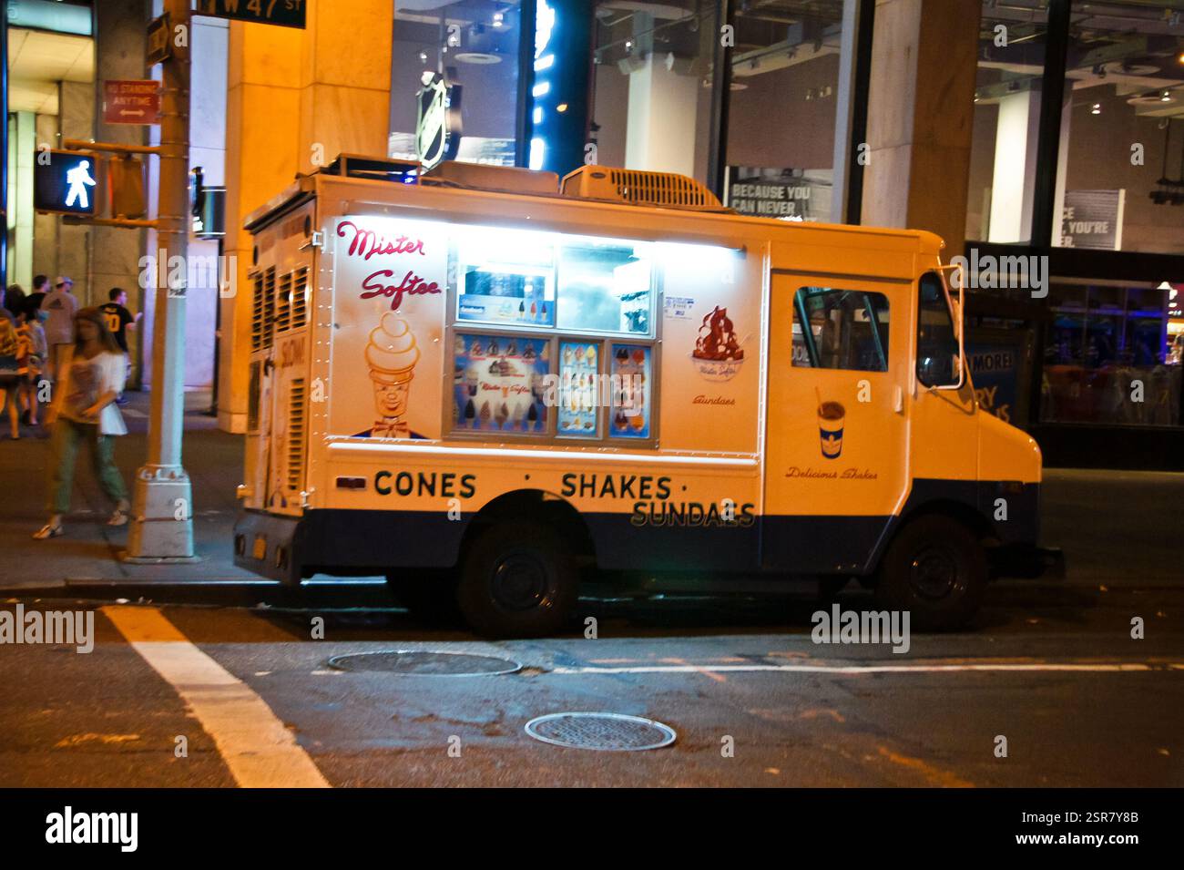 A Mister Softee ice cream truck cruises through New York, Manhattan at ...