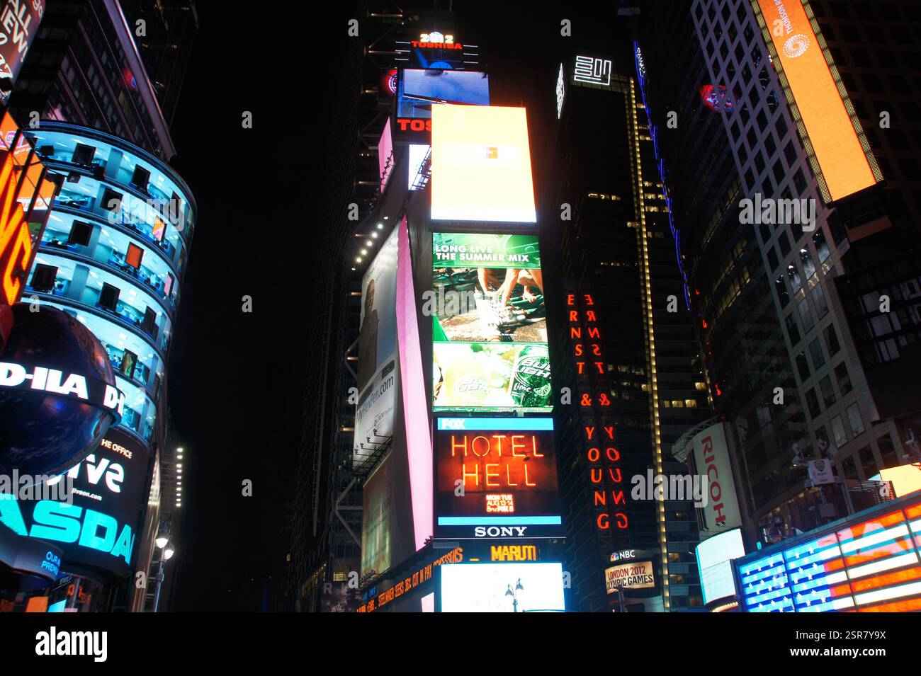 A dazzling display of colorful advertisements and billboards bathe ...