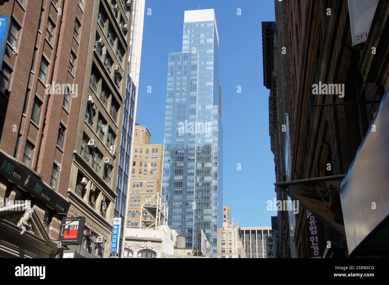 New York, Manhattan. A black and white photo captures a powerful ...
