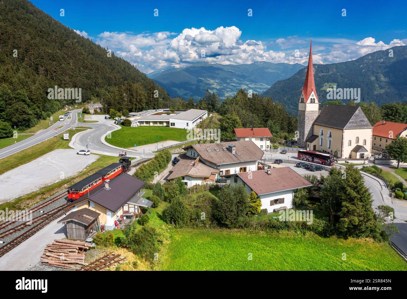 Eben am Achensee train station. Steam locomotive of the Achenseebahn ...