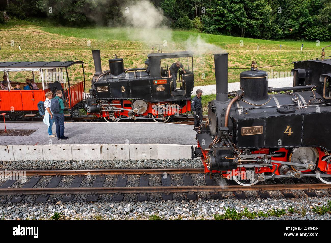 Eben am Achensee train station. Steam locomotive of the Achenseebahn ...