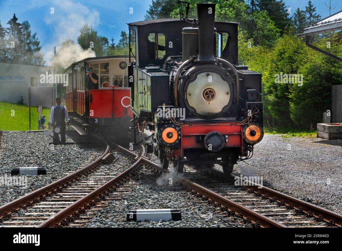 Historical steam locomotive, in the half way, Achenseebahn to Jenbach ...