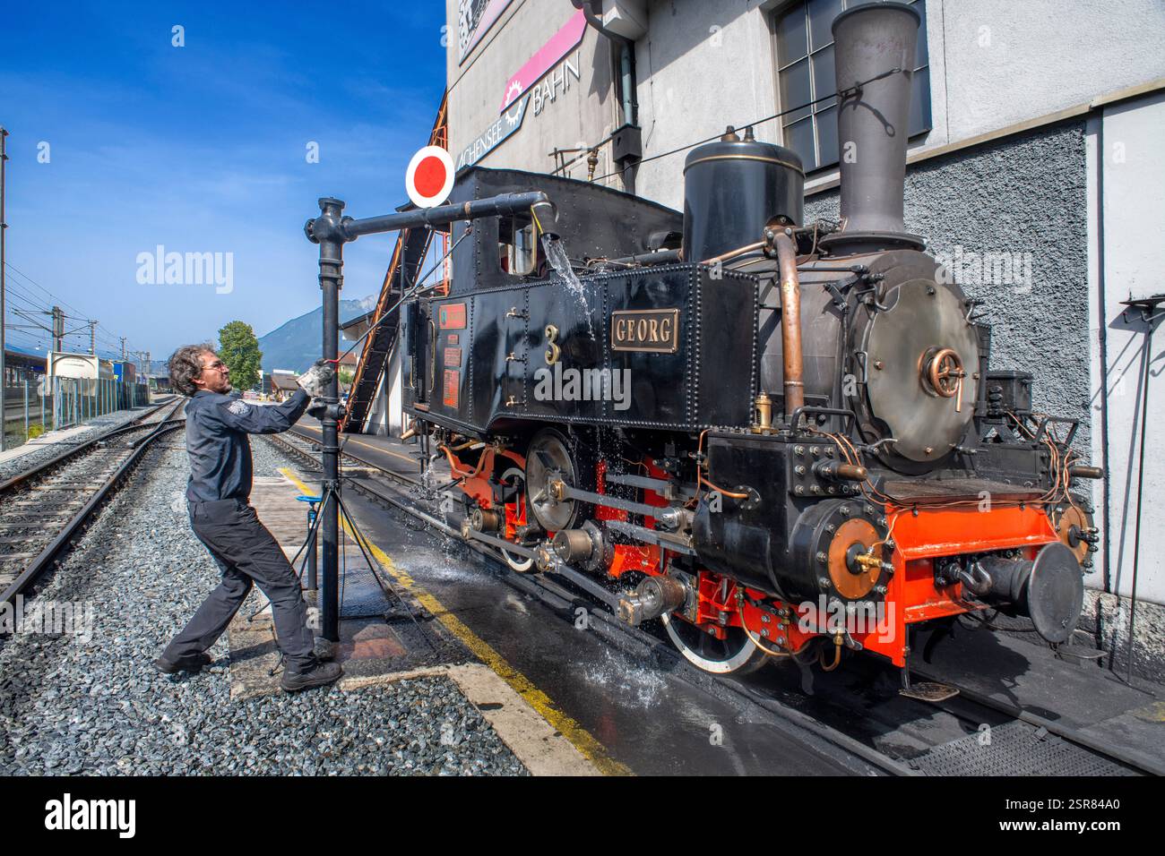 Historical steam locomotive, Jenbach station, Tirol, Austria ...