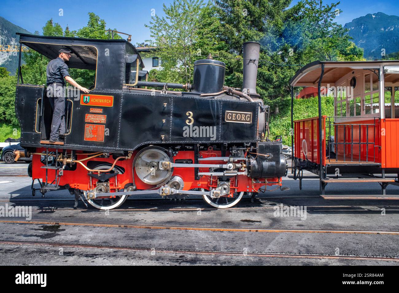 Historical steam locomotive, Jenbach station, Tirol, Austria ...