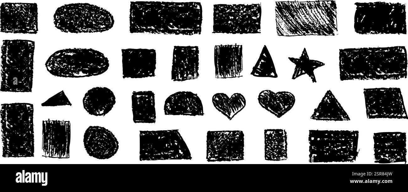 Set of abstract geometric basic shapes drawn with pastel black color or ...