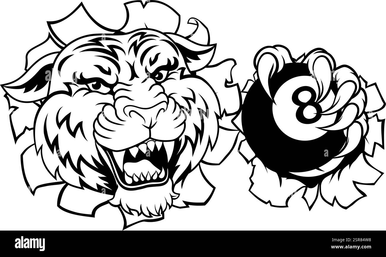 Tiger Angry Pool 8 Ball Billiards Mascot Cartoon Stock Vector Image ...