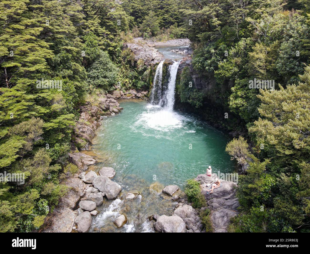 Drone view at Tawhai Falls (Gollum's Pool) on Tongariro national park ...