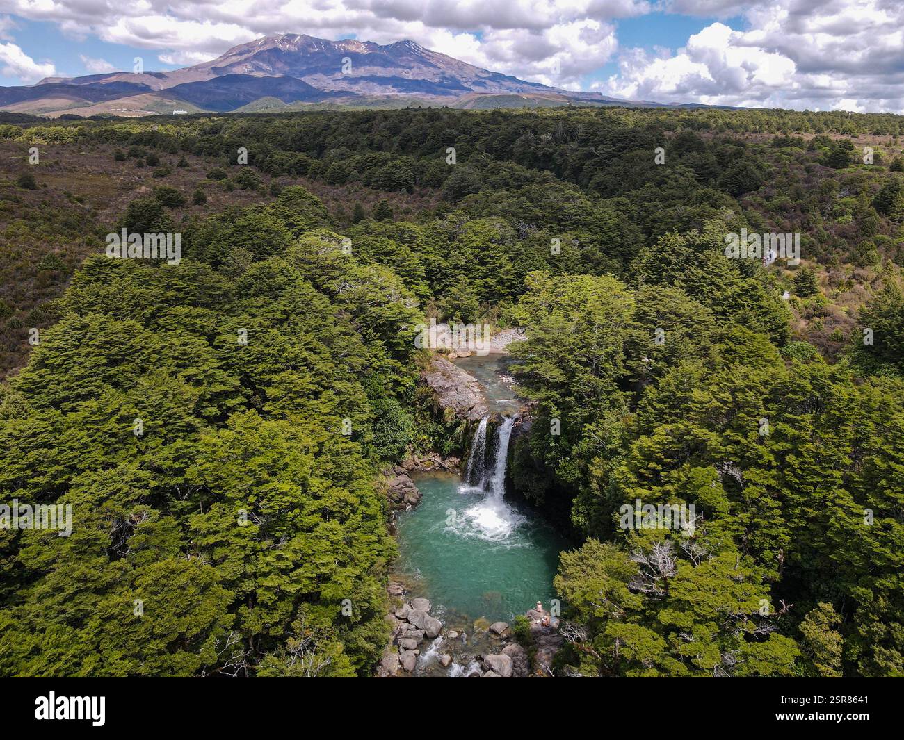 Drone view at Tawhai Falls (Gollum's Pool) on Tongariro national park ...