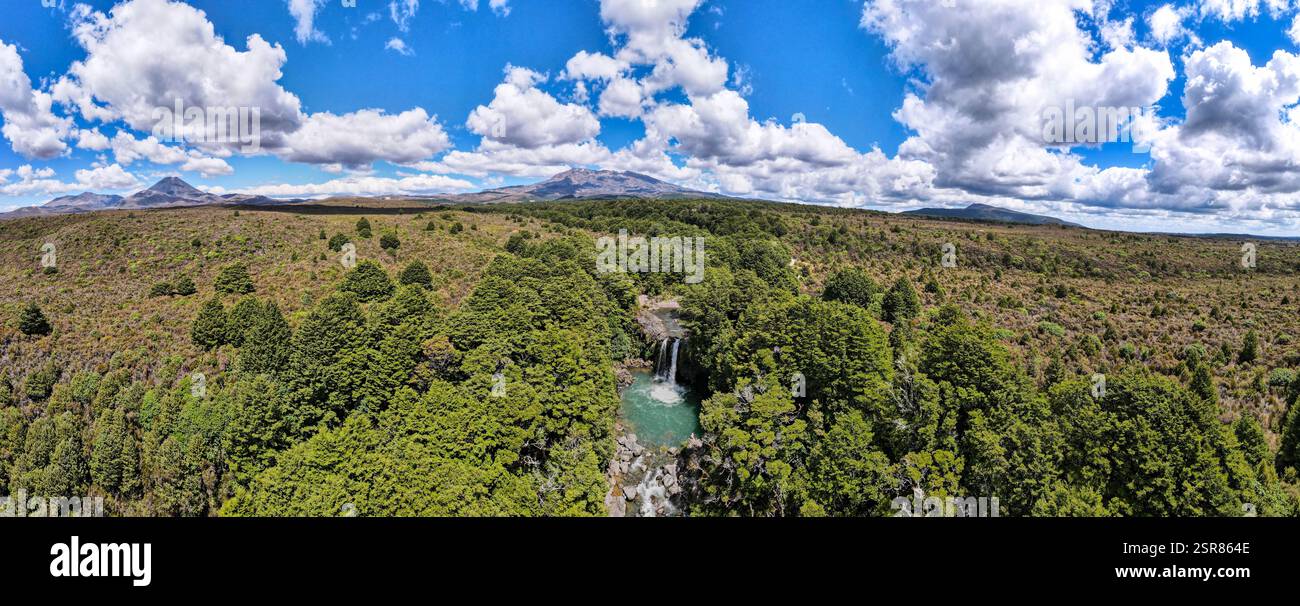 Drone view at Tawhai Falls (Gollum's Pool) on Tongariro national park ...