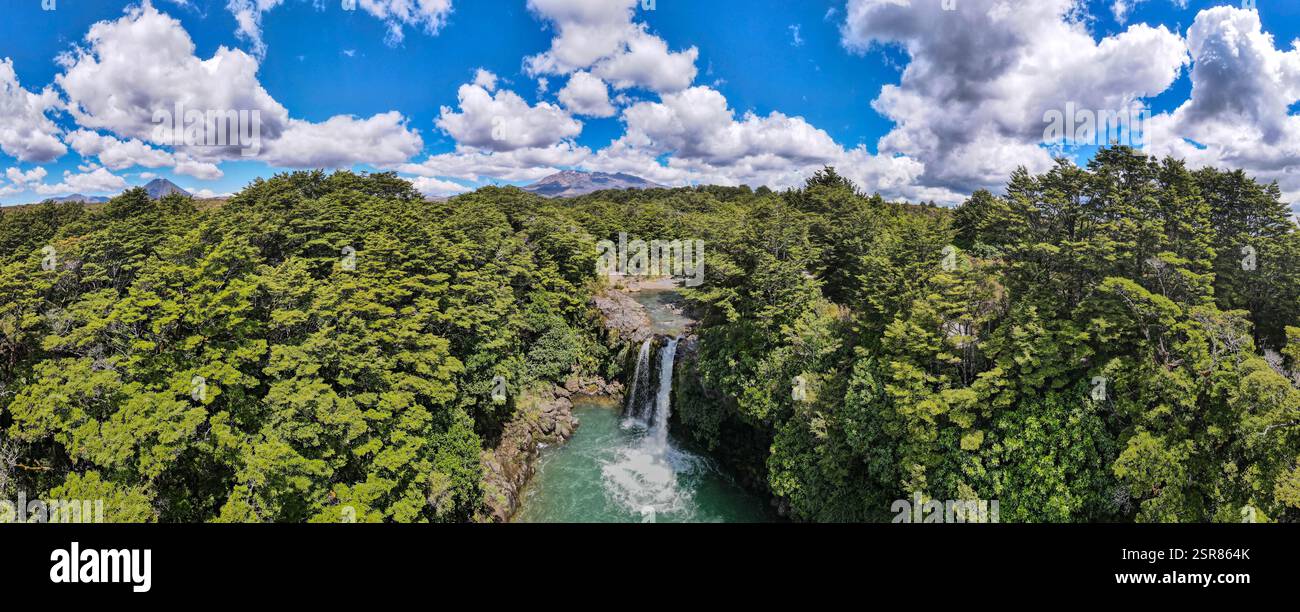 Drone view at Tawhai Falls (Gollum's Pool) on Tongariro national park ...