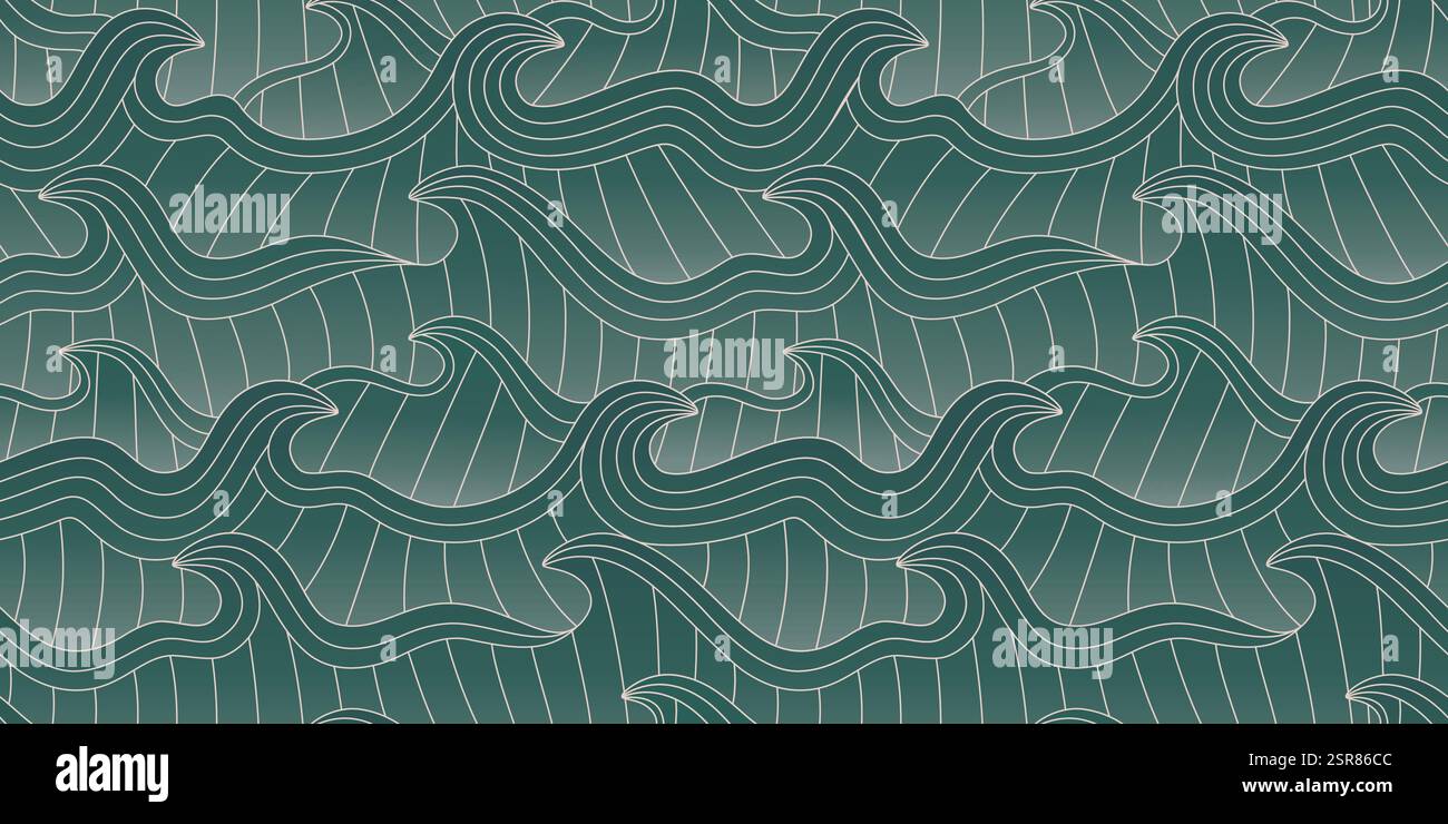 Hand drawn linear ocean waves seamless pattern. Simple linear deep ...