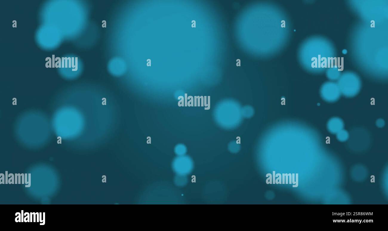 Image of bokeh blue light spots advancing over dark blue background ...