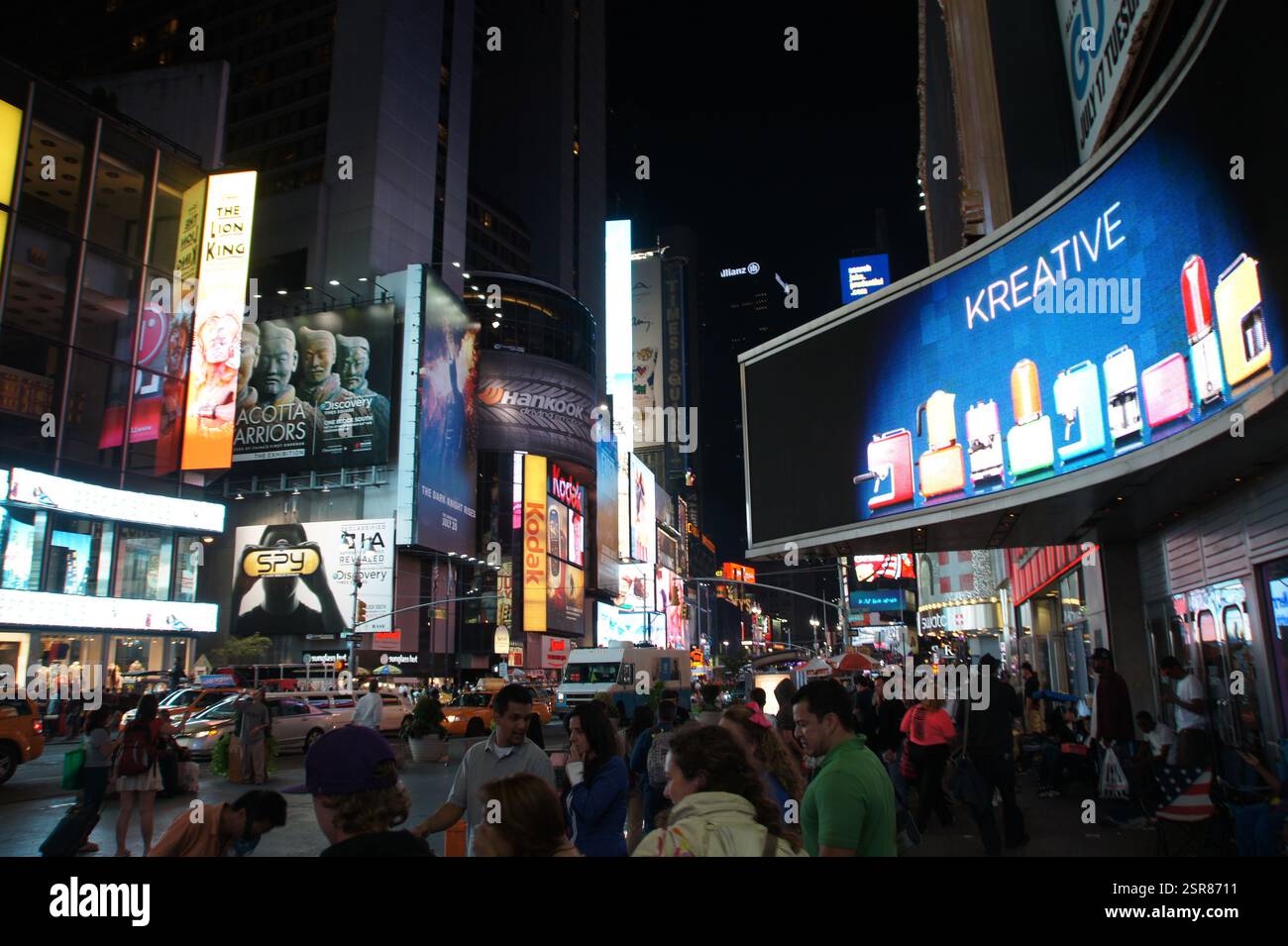 A vibrant text collage pulsates in the heart of Times Square, New York ...