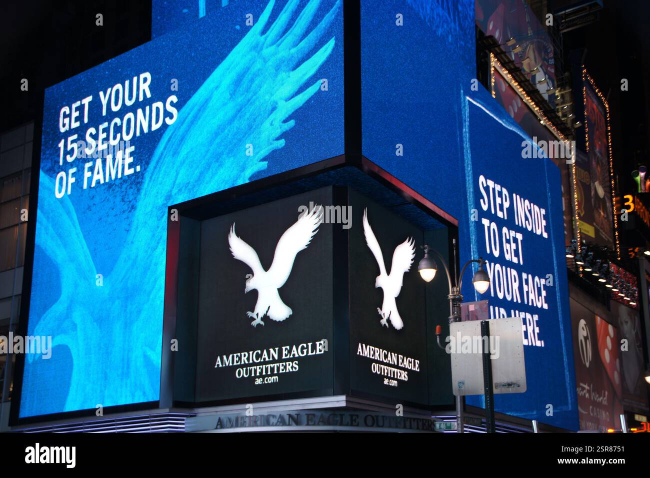 Dazzling billboards in New York, Manhattan, advertise American Eagle ...