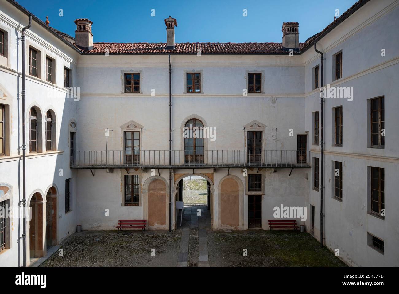 Landscape, front of a period house, old with white walls, doors and ...