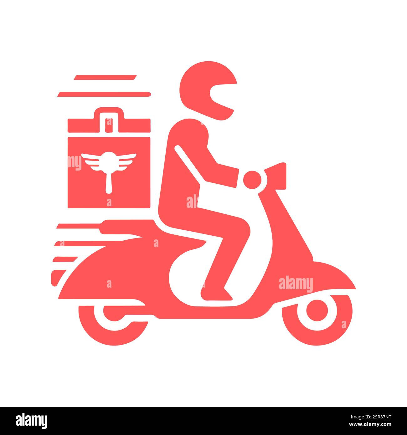 delivery boy icon with a box riding a motorbike isolated on a white ...