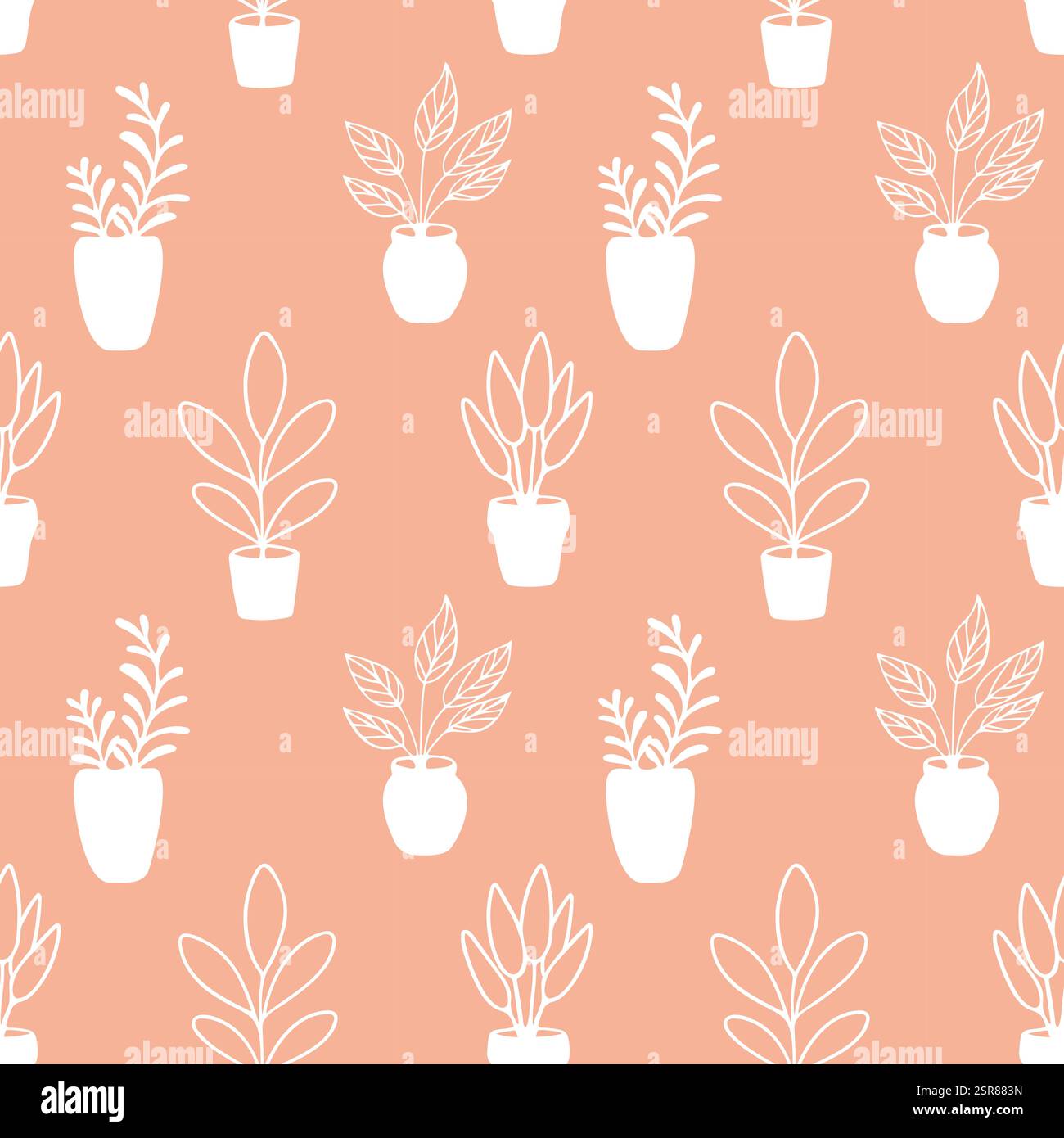 Pink pastel pattern with indoor plants in flowerpots, cozy home ...